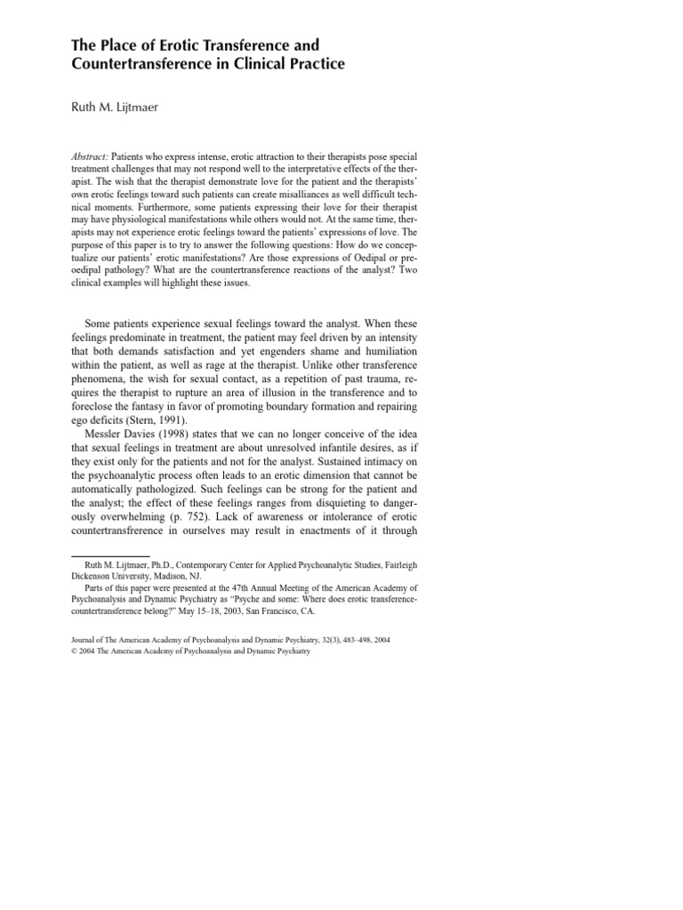 The Place of Erotic Transference and | PDF | Psychoanalysis | Oedipus Complex