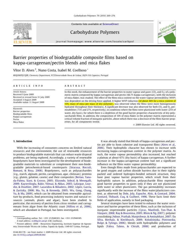 Alves Et Al., 2010. Barrier Properties of Biodegradable Composite Films ...
