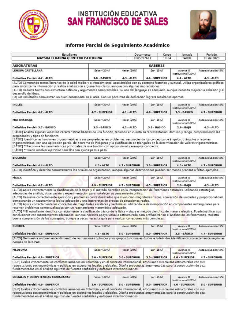 Informe Parcial de Seguimiento Acadmico | PDF | Análisis | Física