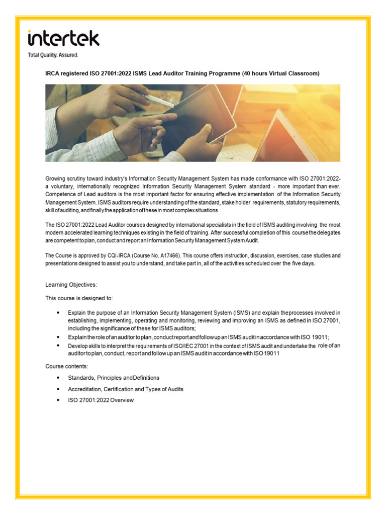Intertek ISO 27001 Training Details | PDF | Audit | Information Security