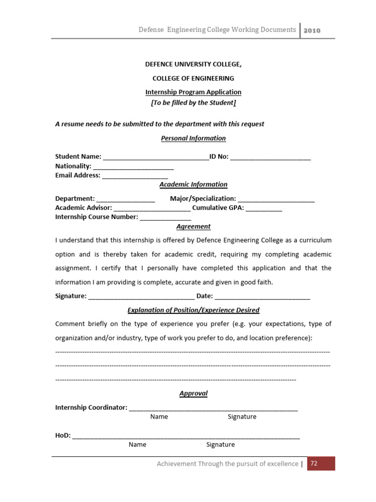 2 Internship Program Application Form To Be Filled by The Student | PDF