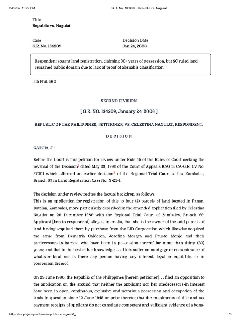 Land Registration Case: Republic vs. Naguiat | PDF | Forests | Justice