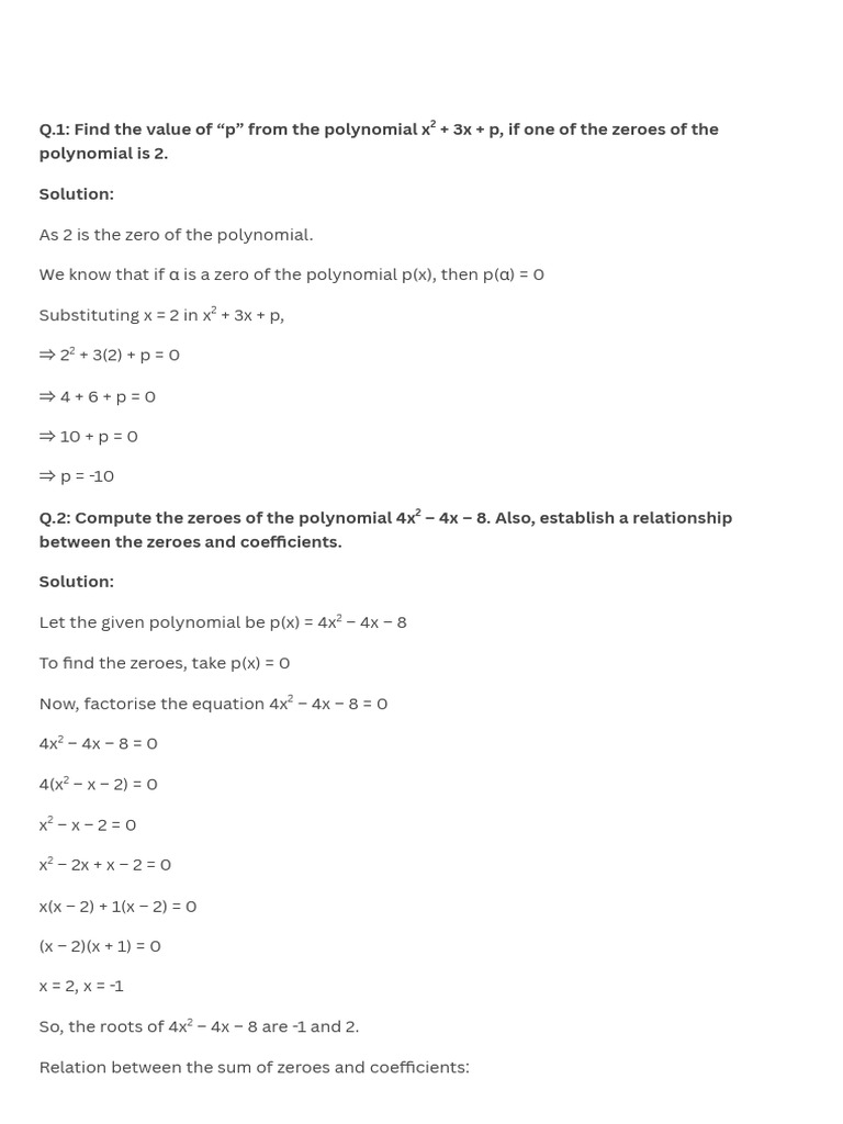 Class 10th DPP Solution | PDF | Zero Of A Function | Polynomial