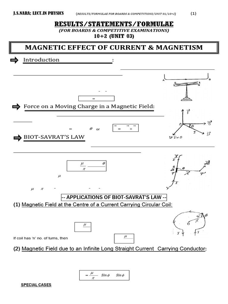U-03) Magnetic Effect of Current & Magnetism | PDF | Magnetic Field ...