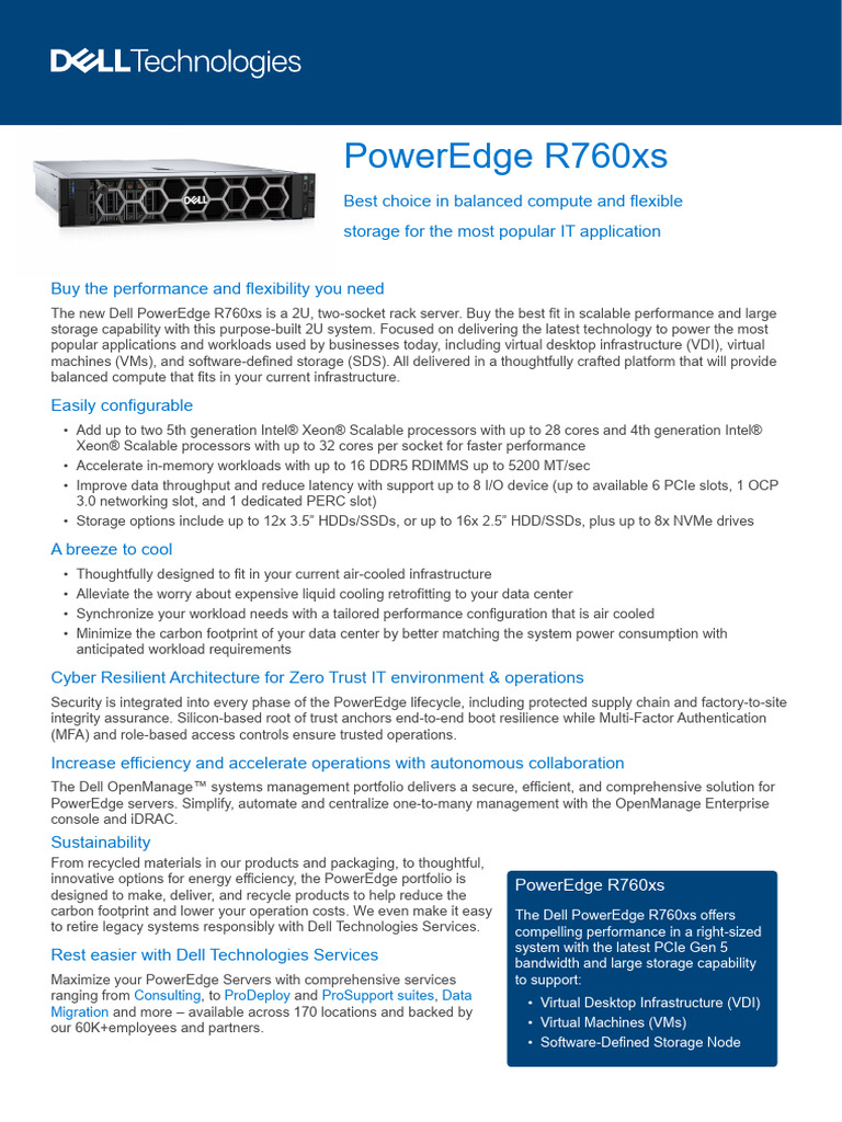 Poweredge r760xs Spec Sheet | PDF | Solid State Drive | Scalability