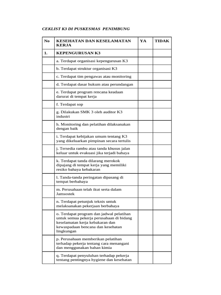 CEKLIST K3 | PDF