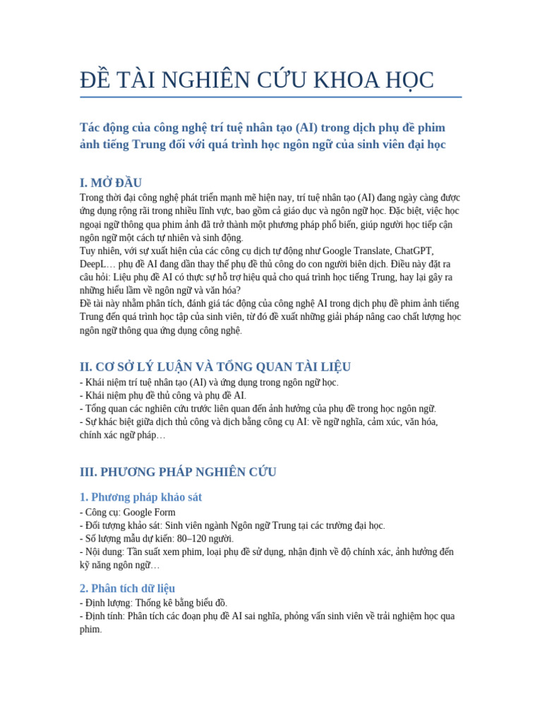 De Tai NCKH AI Phu de Tieng Trung | PDF