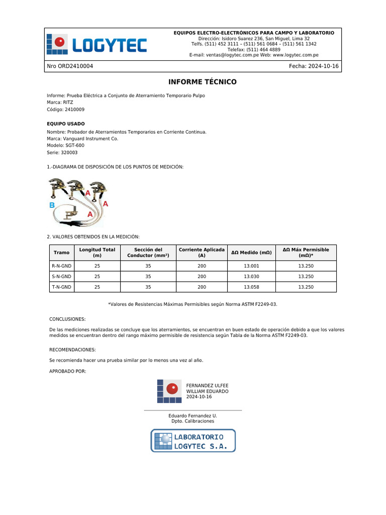 Aterramiento Tripolar RITZ Ns2410009 (25.10.16) Nro ORD2410004 | PDF | Electricidad ...