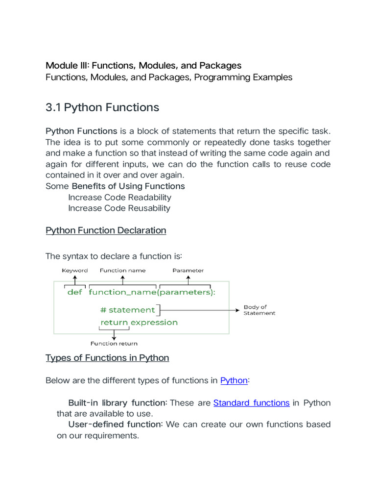 3.1 Python Functions: Functions, Modules, and Packages, Programming Examples | PDF | Parameter ...