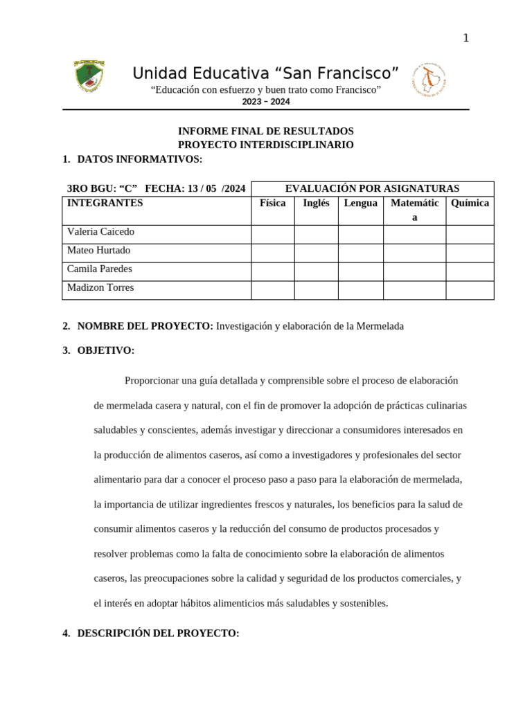 INFORME FINAL PROYECTO Mermelada | PDF | Azúcar | Dieta y nutrición