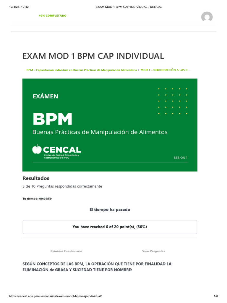Exam Mod 1 BPM Cap Individual - Cencal | PDF | Análisis de Riesgo y Puntos Críticos de Control