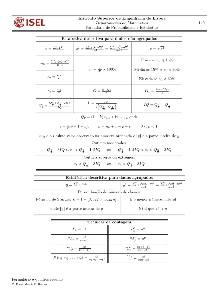Formulário 1-1 | PDF | Teoria da Medida | Estatísticas