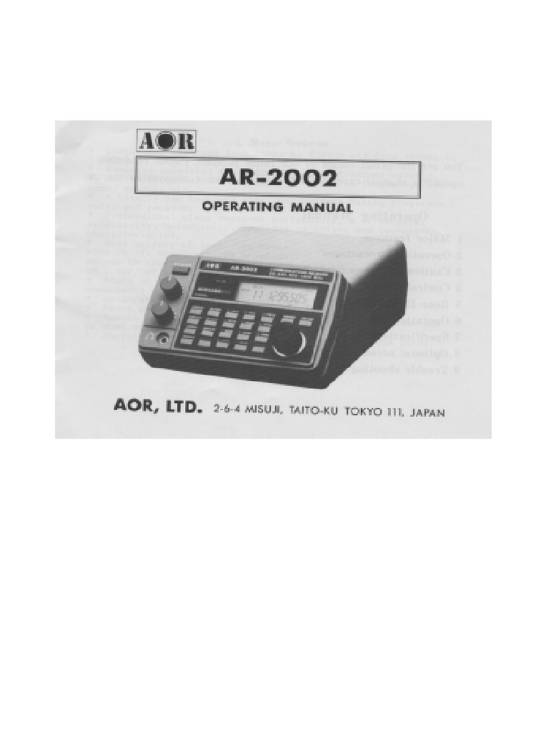 AR2002 Operating Manual Overview | PDF
