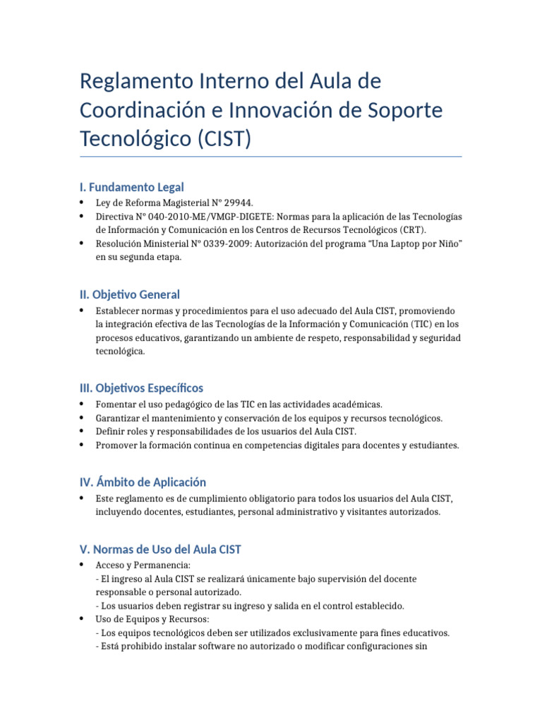 Reglamento Aula CIST: Normas y Uso | PDF | Salón de clases | Tecnología de información y ...