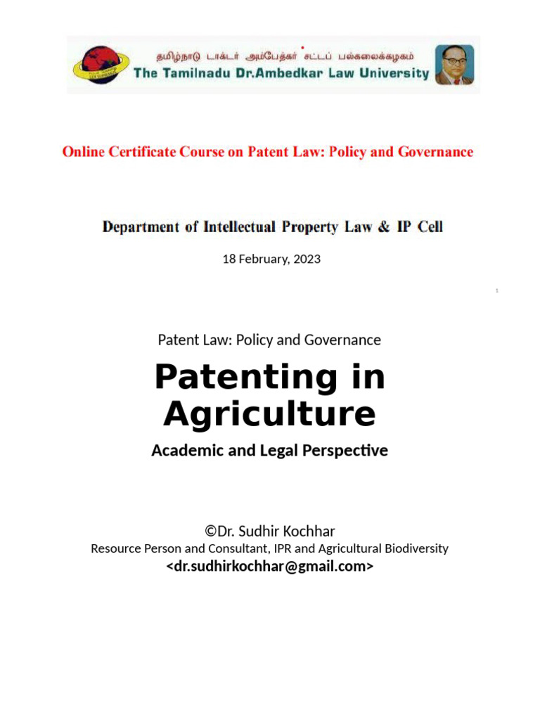 Patenting in Agriculture Feb 2023 Kochhar | PDF | Patent