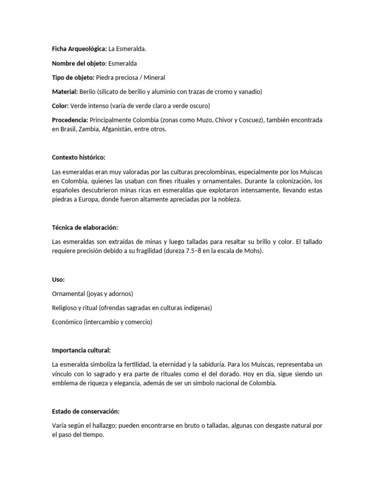 Ficha Arqueológica esmeralda | PDF