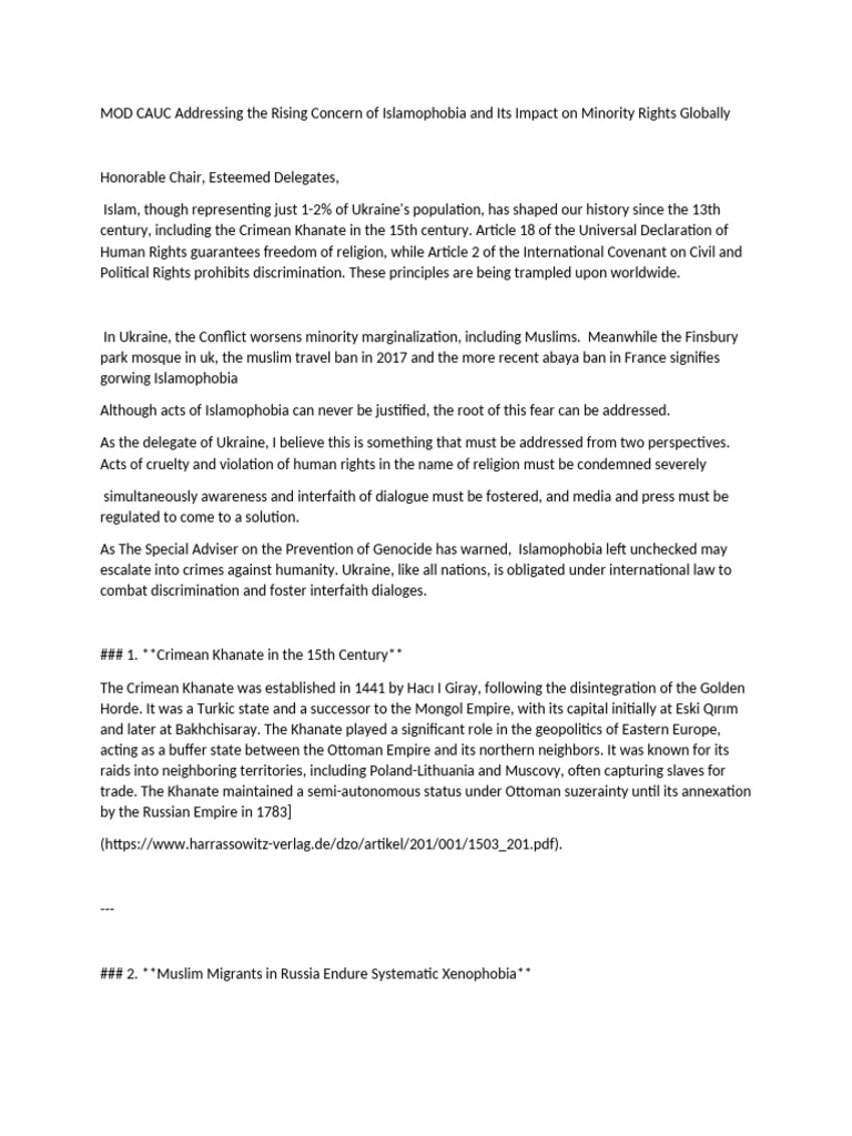 Combating Global Islamophobia: Ukraine's Stance | PDF | Islamophobia | Discrimination & Race ...