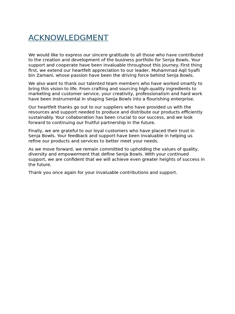 Acknowledgment ( Business Portfolio ) | PDF