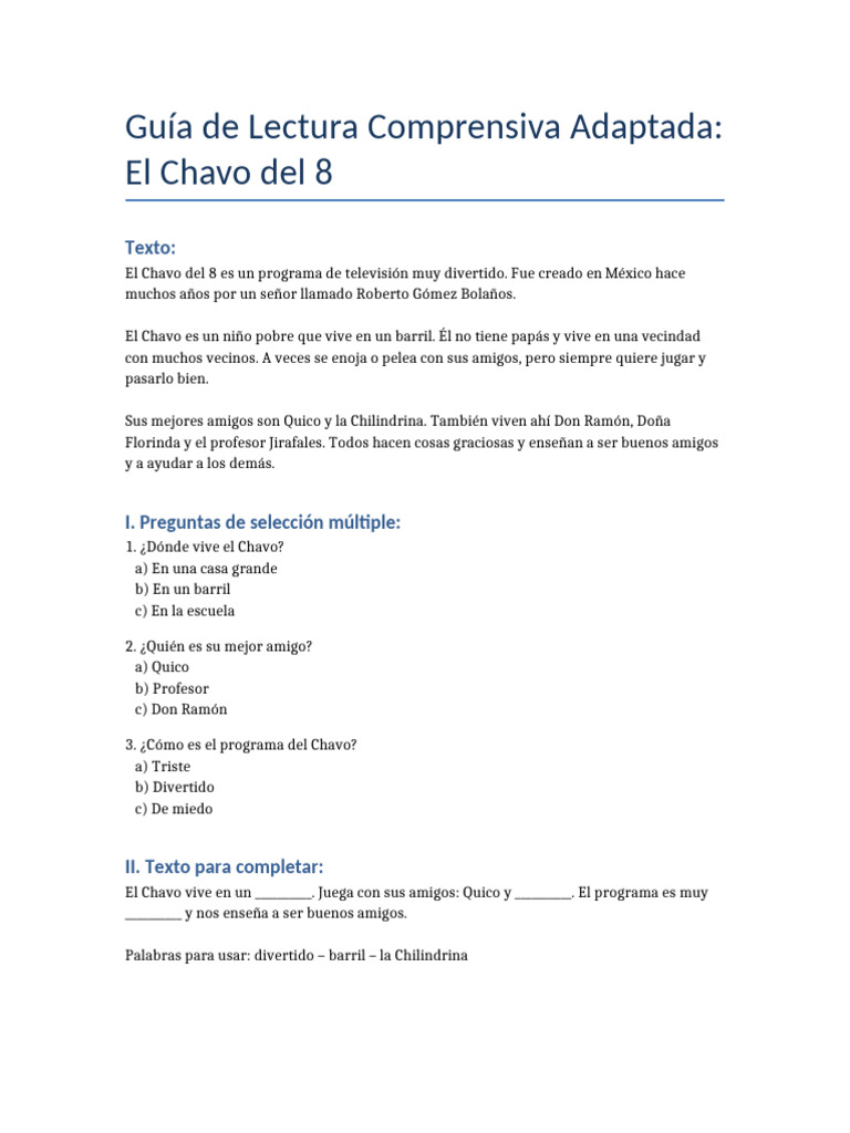 Guía de Lectura: El Chavo del 8 | PDF