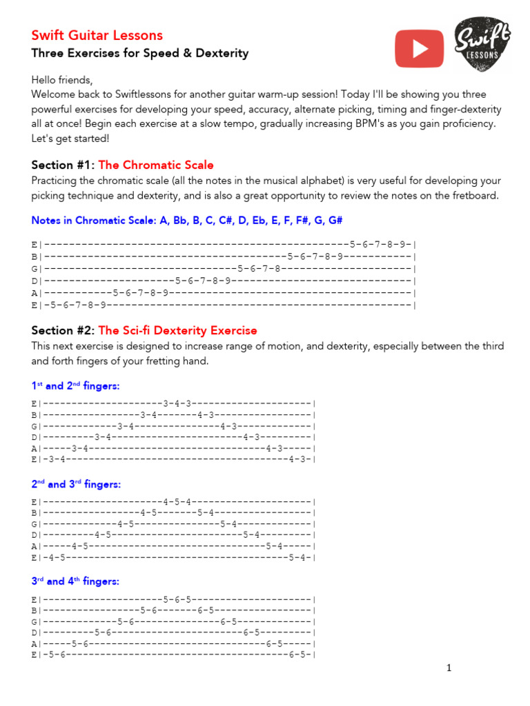 3 Guitar Exercises For Speed & Dexterity | PDF | Guitars | Elements Of Music