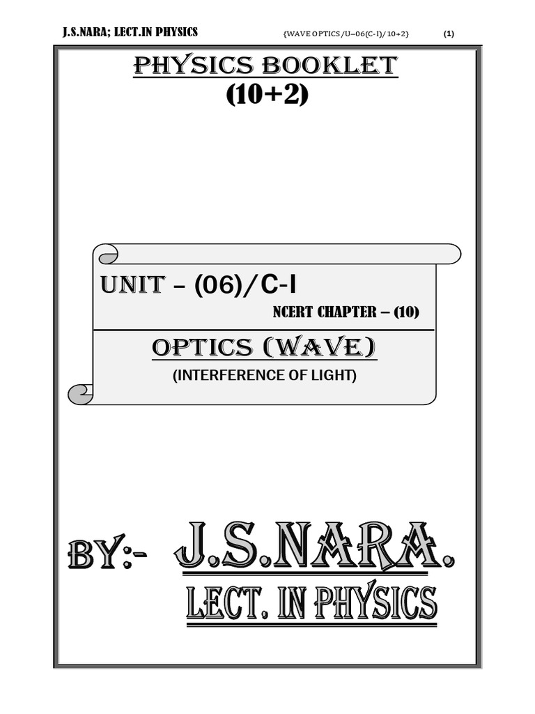 UNIT-(06)C-I WAVE OPTICS (INTERFERENCE OF LIGHT) | PDF | Coherence (Physics) | Waves