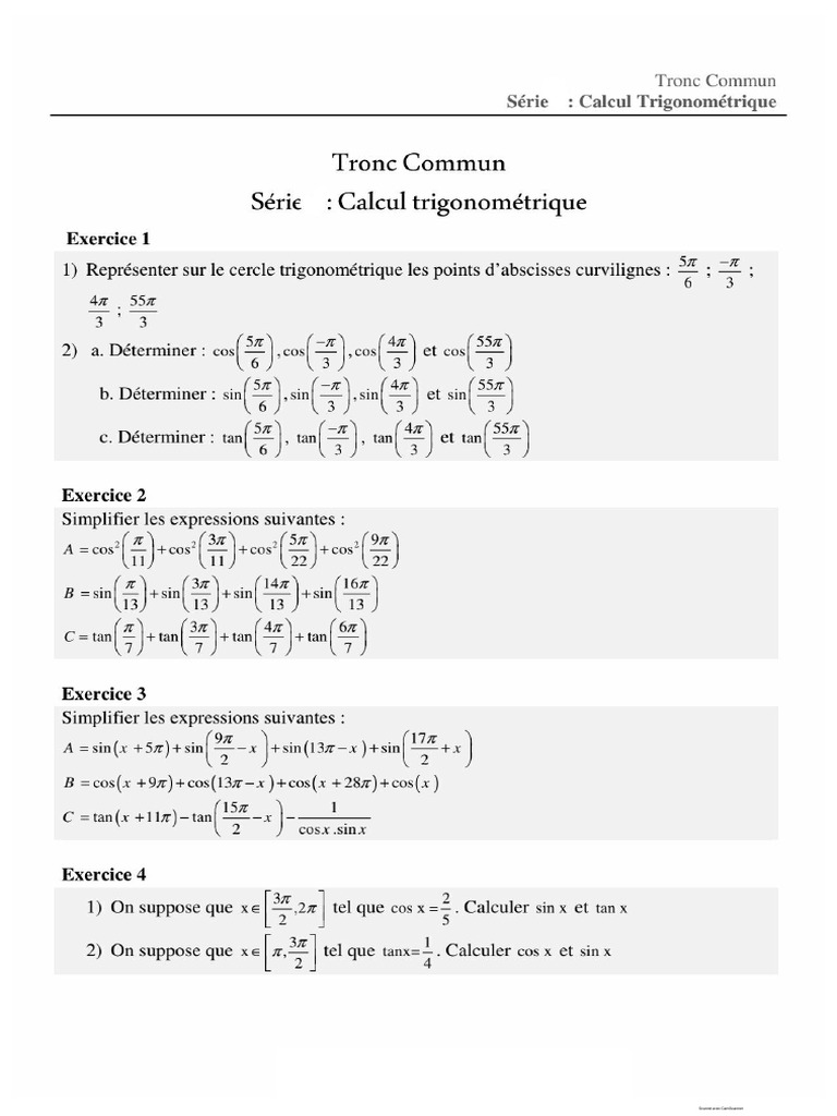 Serie 2 - trigonométrie -TCSF_084127 | PDF