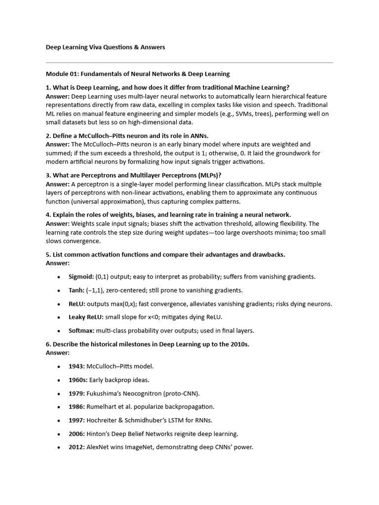 Deep Learning Viva Questions (1-3) | PDF | Deep Learning | Statistical Classification