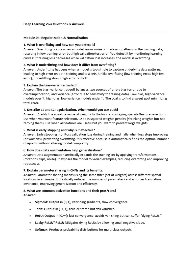 Deep Learning Regularization & CNN FAQs | PDF | Algorithms ...