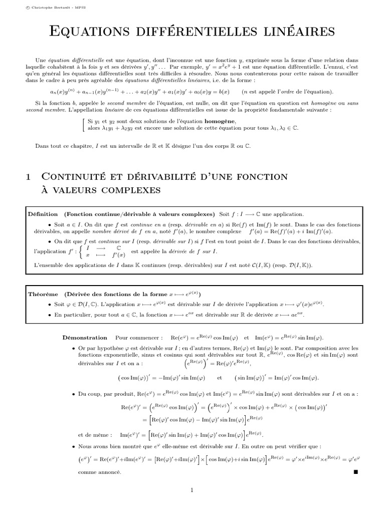 Équations Différentielles Linéaires et Primitives | PDF | Équations ...
