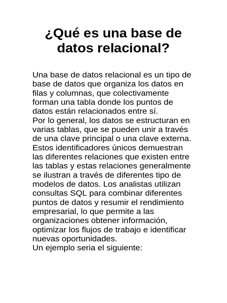 Qué Es Una Base de Datos Relacional | PDF