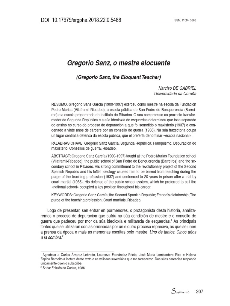 Gregorio Sanz, o Mestre Elocuente | PDF