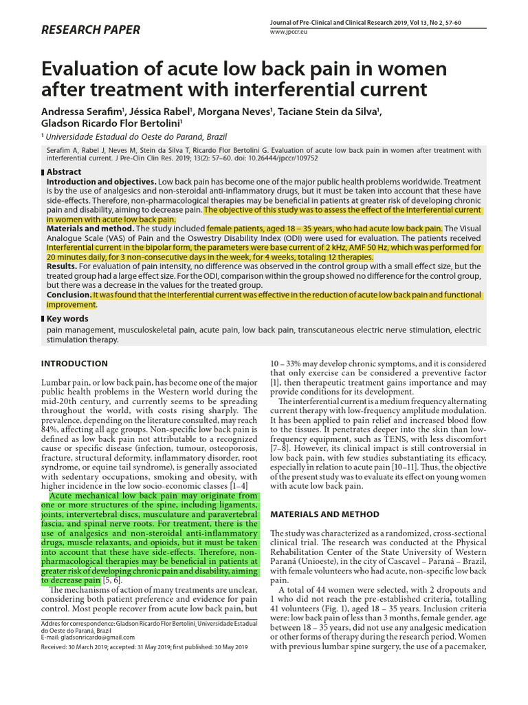 Acute Low Back Pain W IFC | PDF | Low Back Pain | Back Pain