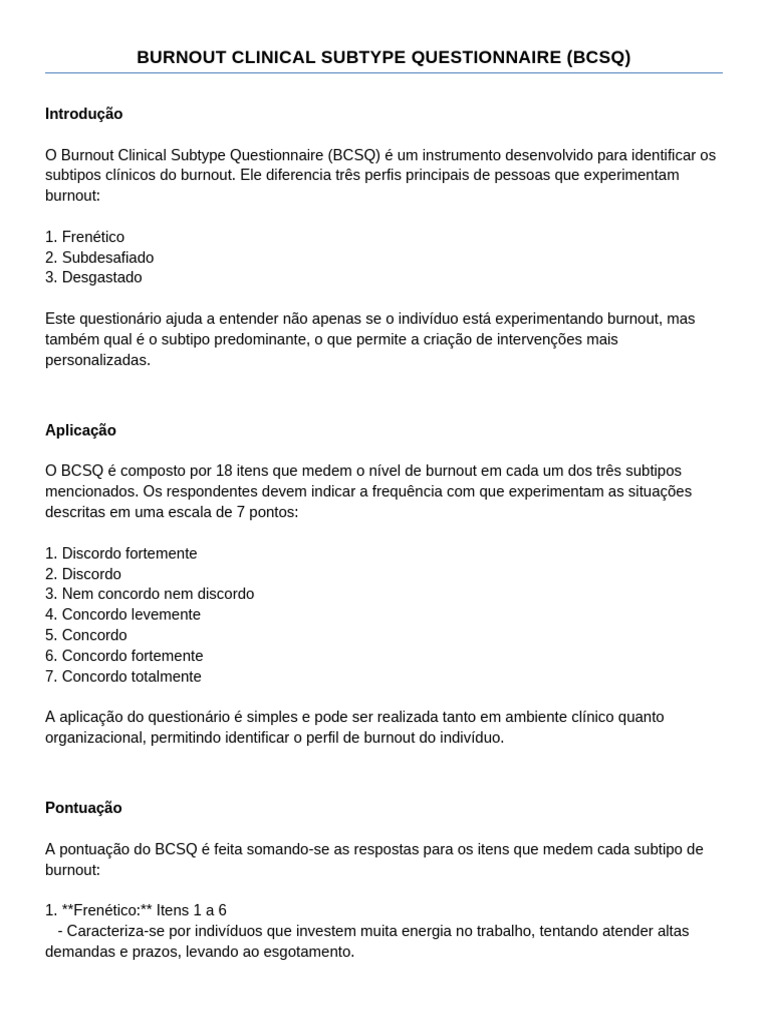 Questionário de Subtipos de Burnout | PDF | Burnout ocupacional