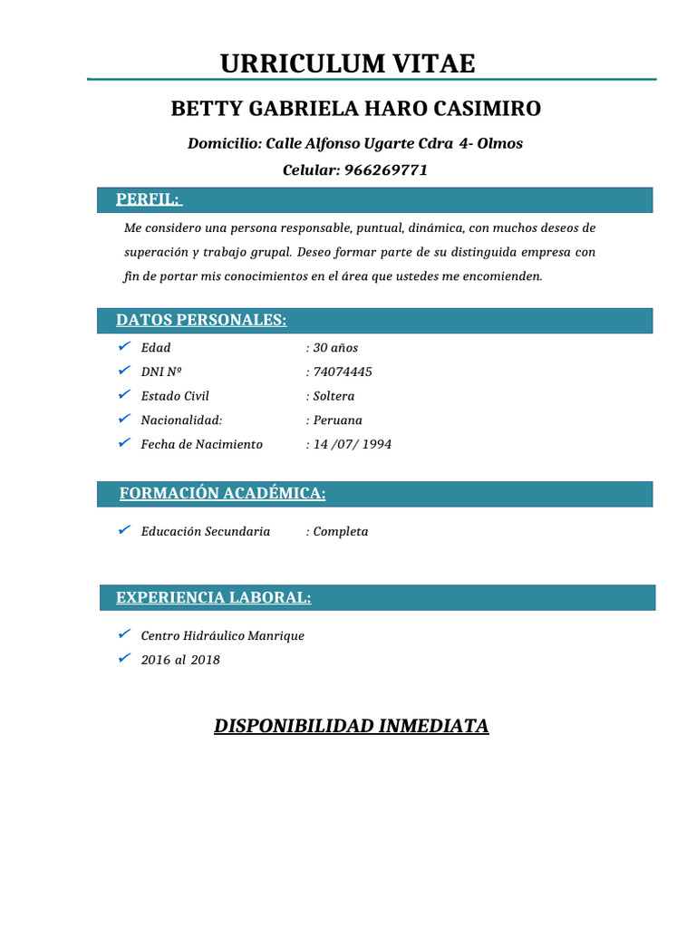 Currículum de Betty Gabriela Haro | PDF