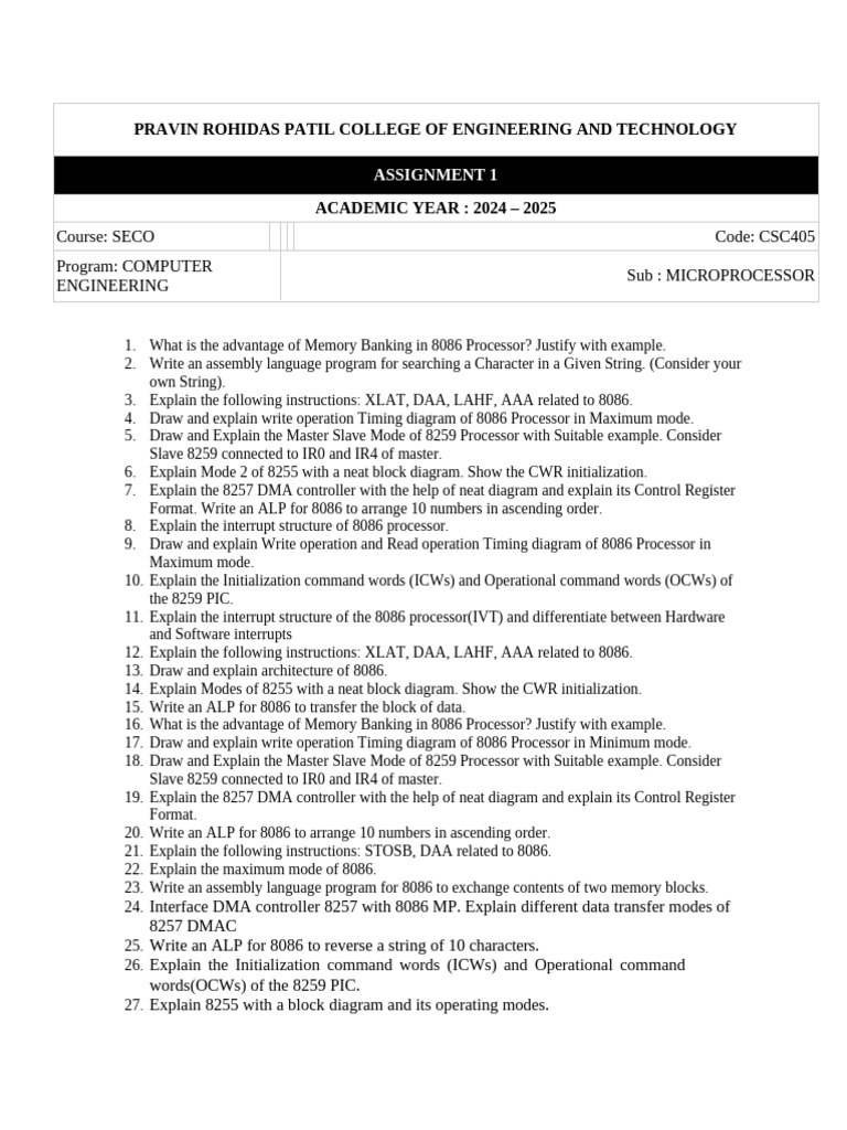 MICROPROCESSOR ASSIGNMENT | PDF | Central Processing Unit | Digital Electronics