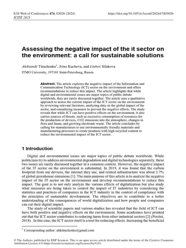Assessing The Negative Impact of The It Sector On The Environment A ...