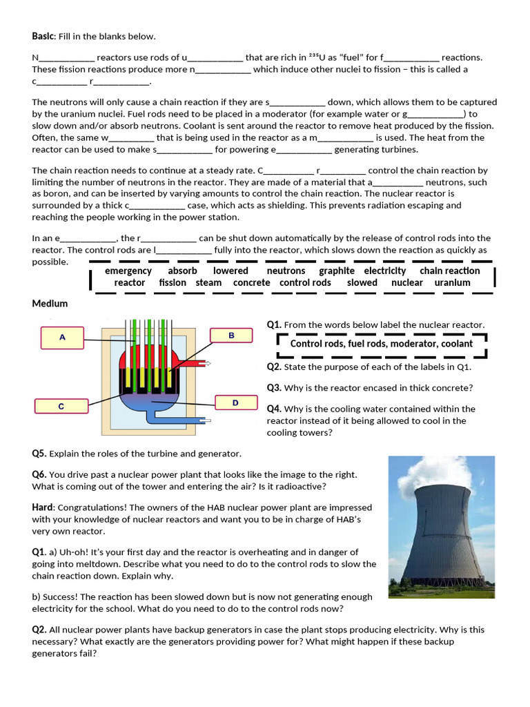 Nuclear Power Plant Worksheet | PDF | Nuclear Reactor | Nuclear Fission