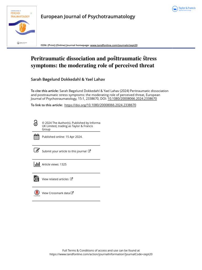 Peritraumatic Dissociation and Posttraumatic Stress Symptoms The ...
