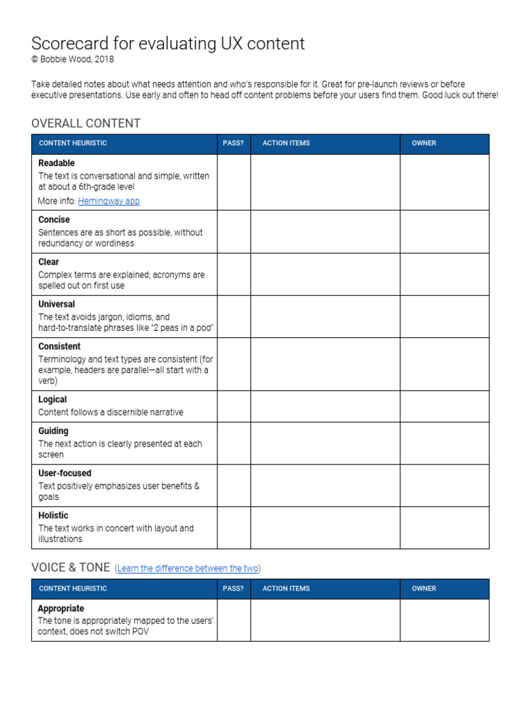 Scorecard For Evaluating UX Content | PDF | Communication | Human Communication
