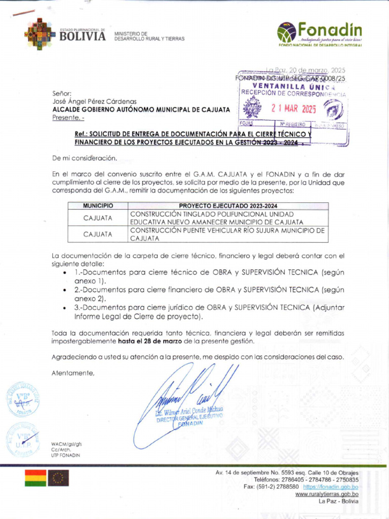 Nota de Fonadin para Cumplimientos | PDF