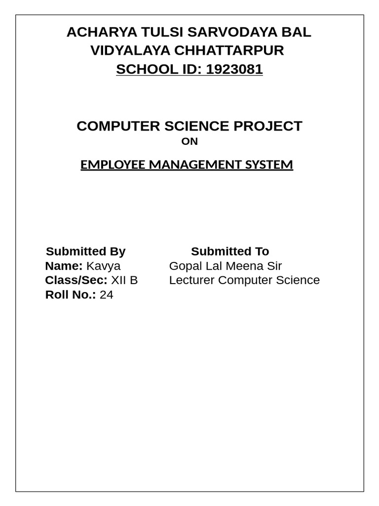 COMPUTER SCIENCE PROJECT by Kavya-1-Compressed | PDF | Software ...