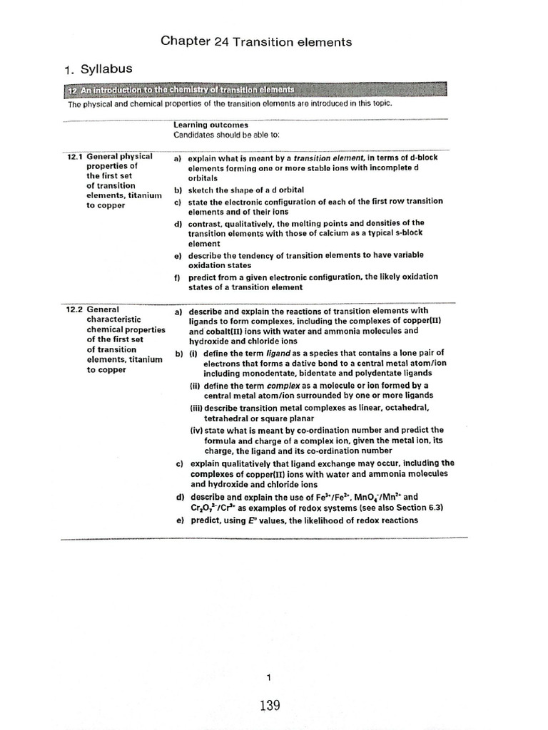 Chapter 24 Transition Elements | PDF