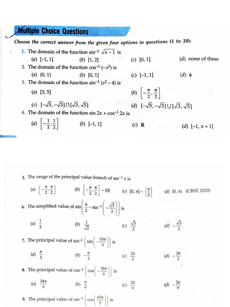 CH 2 Inverse Trigonometry MCQ | PDF