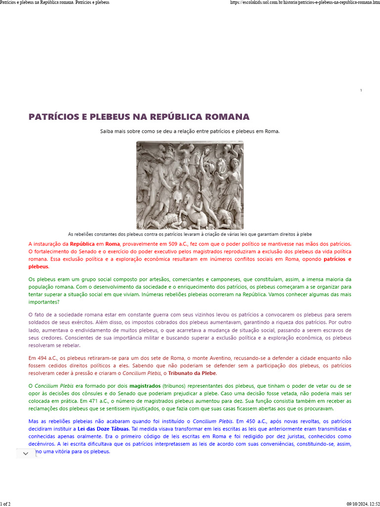 Texto 1.3 - Patrícios e Plebeus Na República Romana. Patrícios e ...