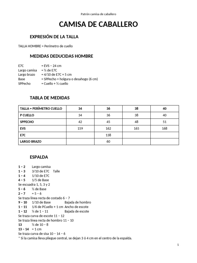 Patrón de Camisa de Caballero Detallado | PDF | Ropa | Geometría Elemental