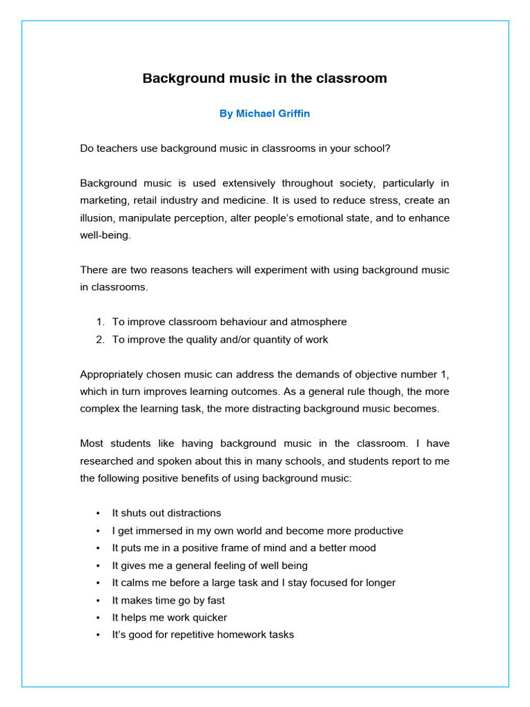 Background Music in Classrooms | PDF | Classroom | I Tunes