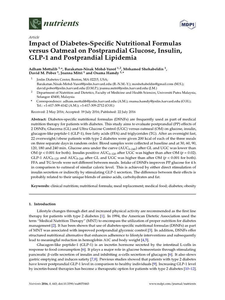 Impact of Diabetes-Specific Nutritional Formulas V | PDF | Fat | Amino Acid