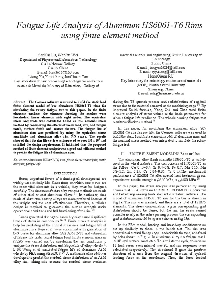Fatigue Life Analysis of RIMS (Using FEA) | PDF | Fatigue (Material ...