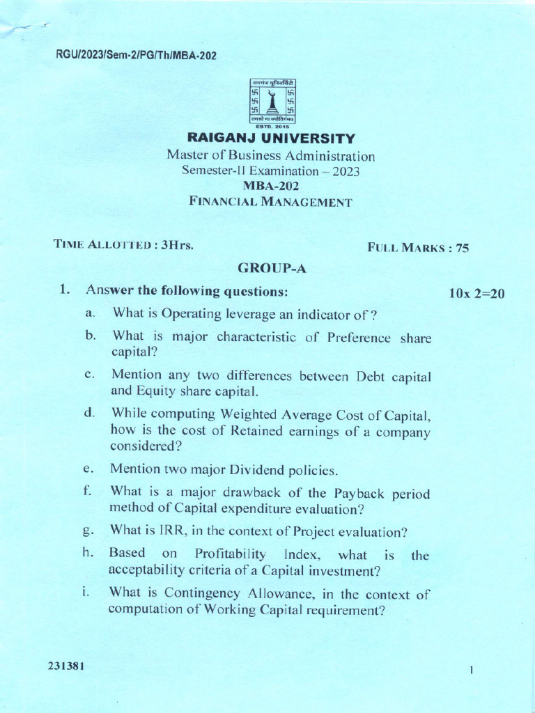 202-Financial Management | PDF | Cost Of Capital | Capital Structure