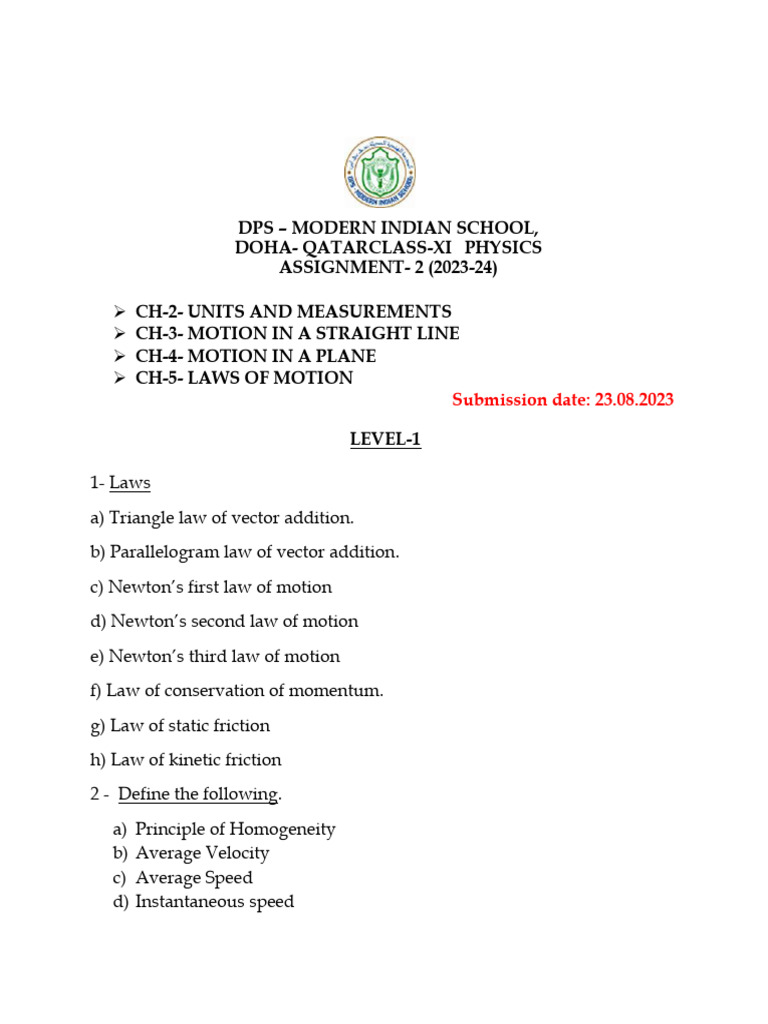 Summer Worksheet 2 Grade XI Phy | PDF | Acceleration | Velocity
